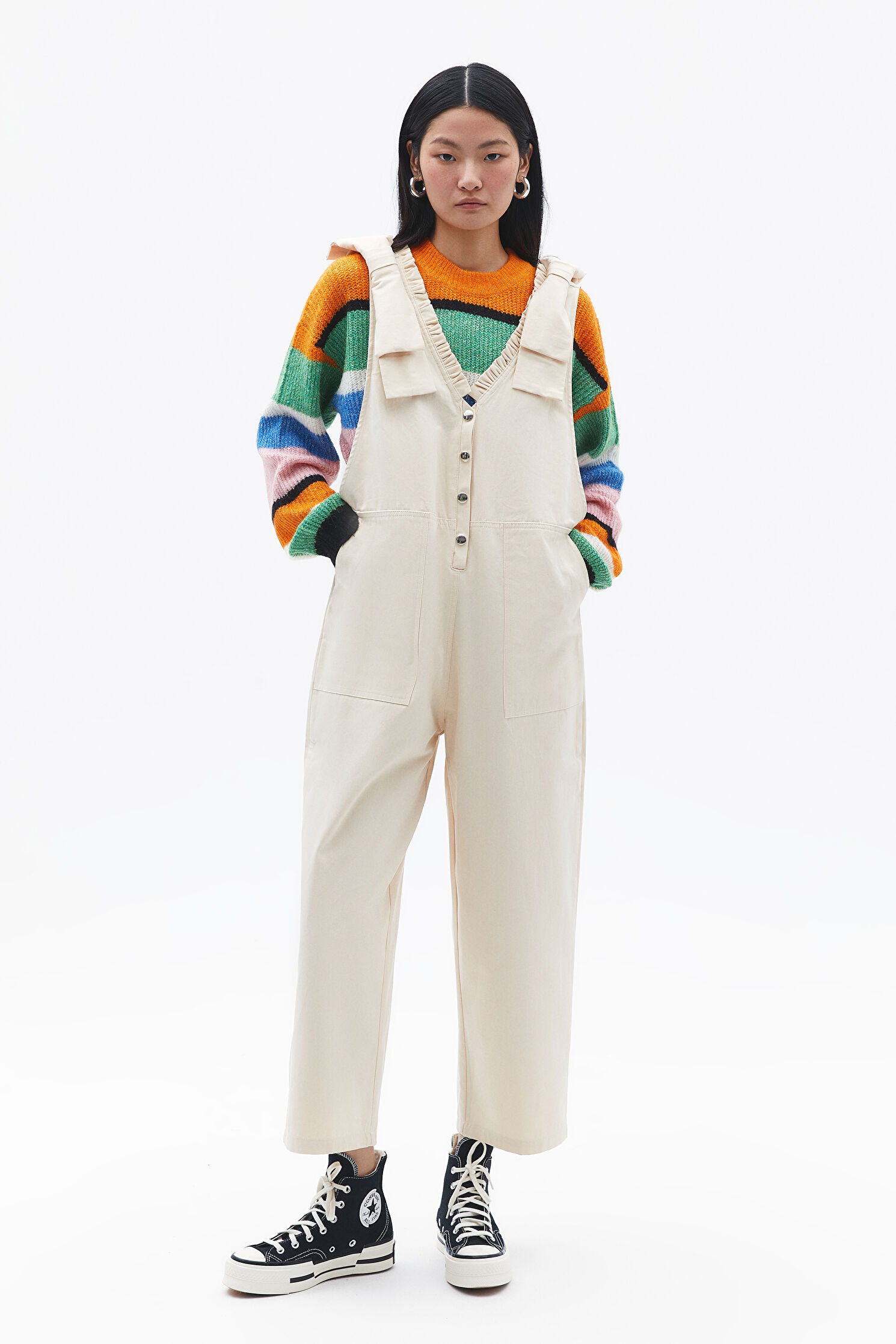 Kadın SISTER JANE Krem Düğmeli Tulum