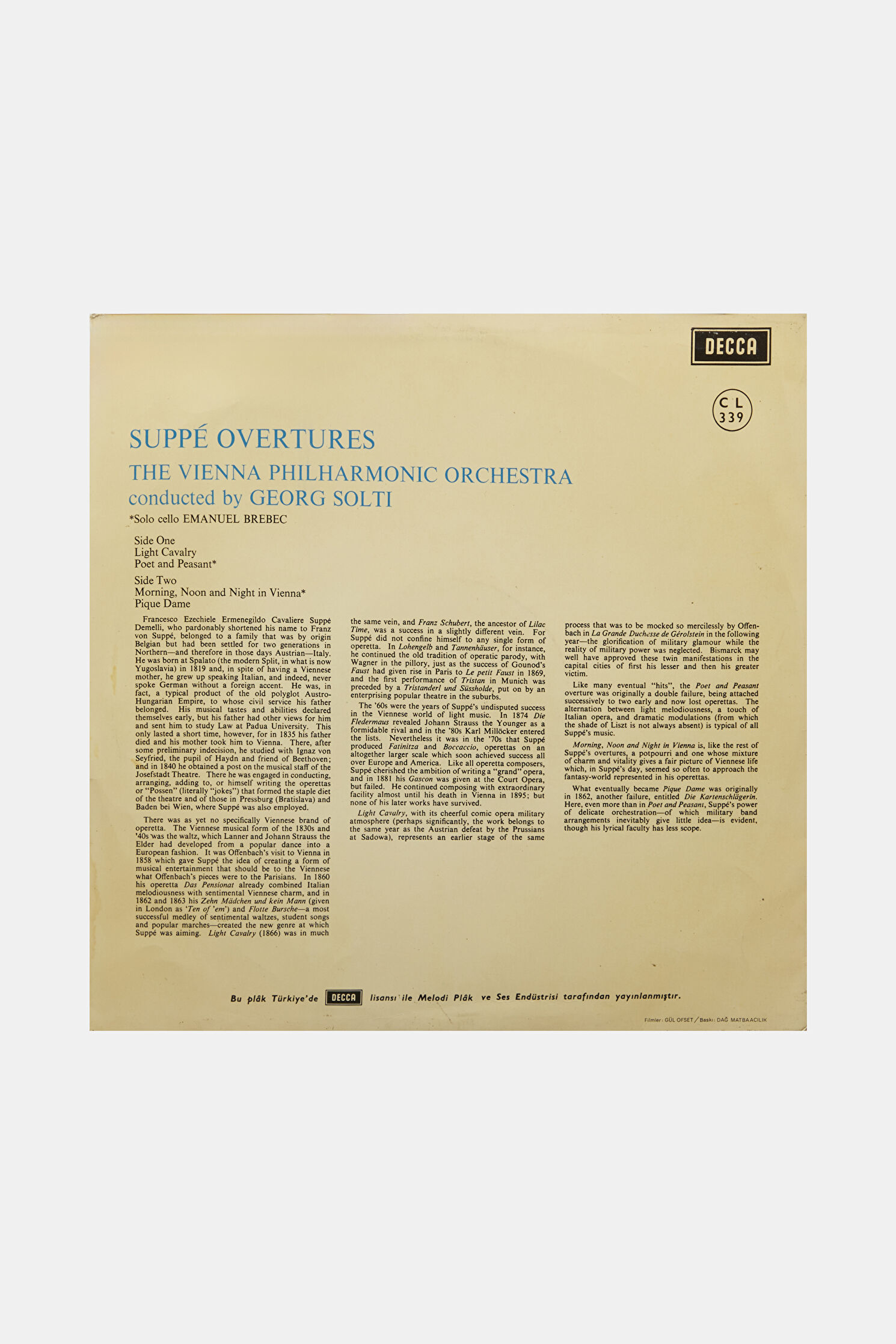 KUNT-VINYL Franz von Suppé Wiener Philharmonik